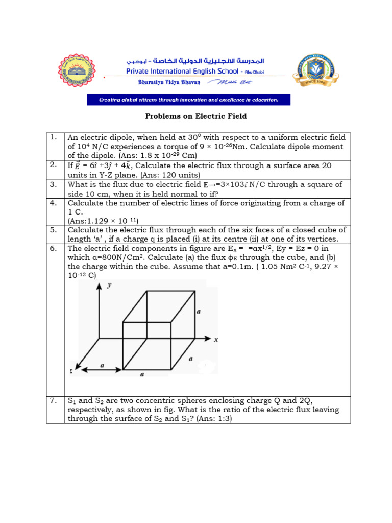 WS3-Problems On Dipole and Electric Flux | PDF | Sphere | Flux