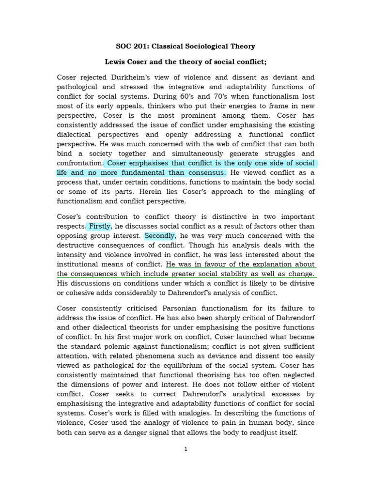 Coser's Conflict Theory Explained | PDF | Sociology | Poverty
