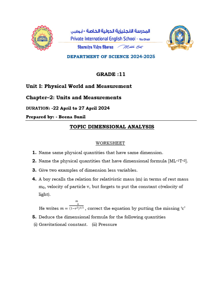 22 April Worksheet Dimensions Assignment | PDF