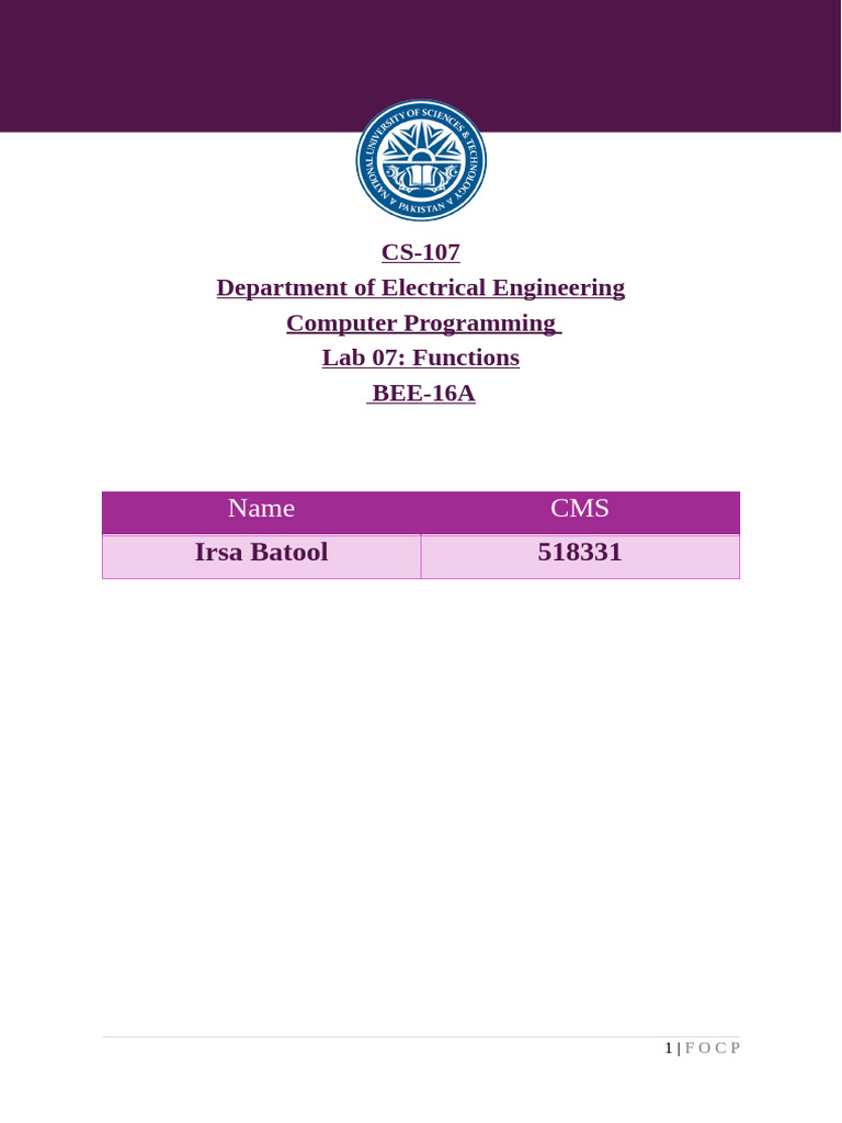 Lab Report 7 - PROGRAMMING - BEE16A - 518331 - IRSA BATOOL | PDF | Namespace | Software Development