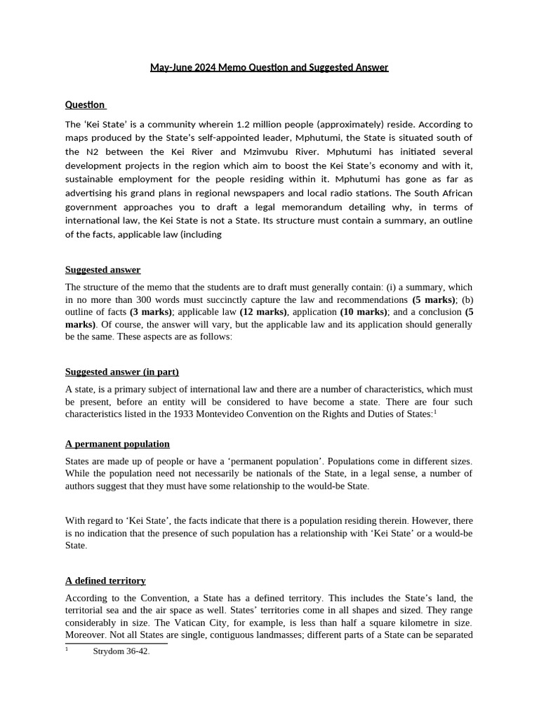 May_June 2024 Memo Question and Suggested Answer. | PDF | Memorandum ...