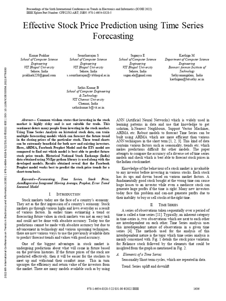 Effective Stock Price Prediction Using Time Series Forecasting | PDF | Forecasting | Time Series