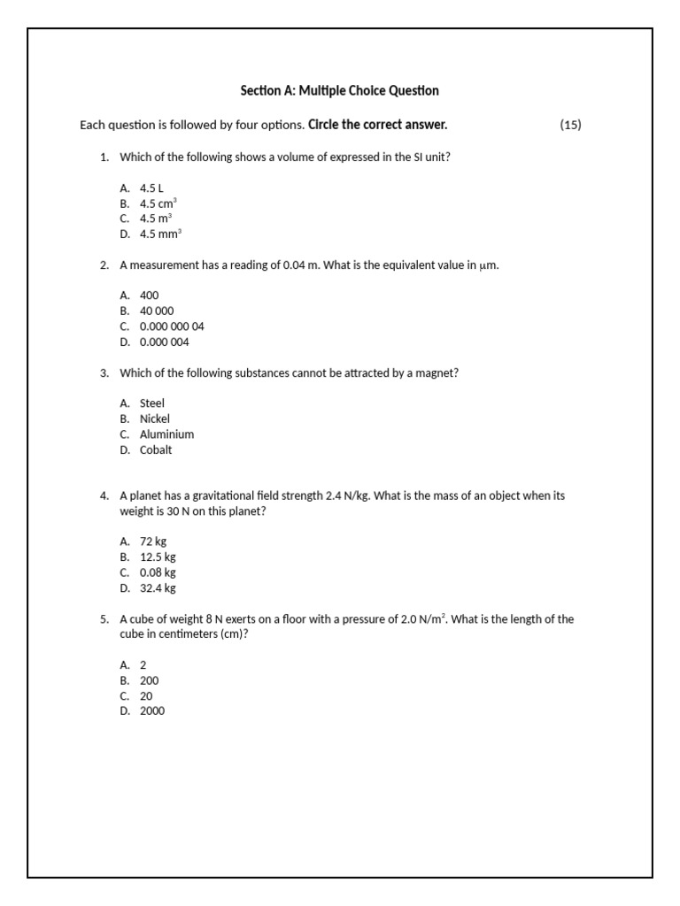 Physics Multiple Choice & Structured Questions | PDF | Heat Transfer ...