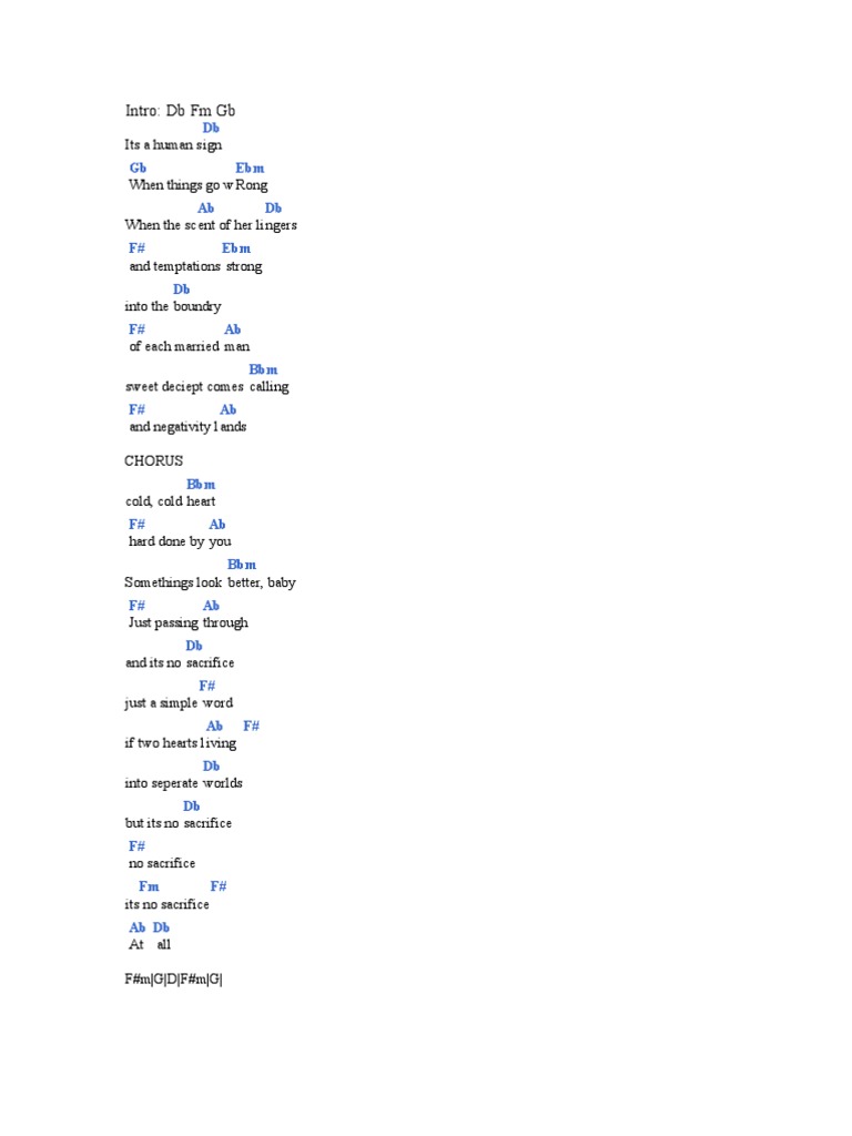 "Cold, Cold Heart: Song Lyrics Analysis" | PDF | Language Arts & Discipline