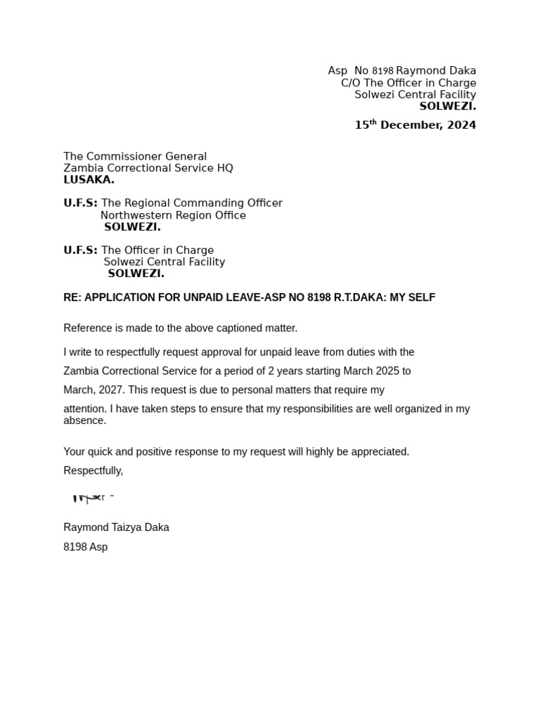 Request For Unpaid Leave 2 | PDF