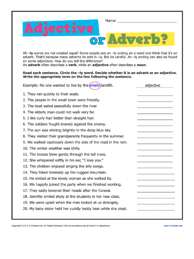 Adjective or Adverb - 2nd or 3rd Grade Worksheet | PDF