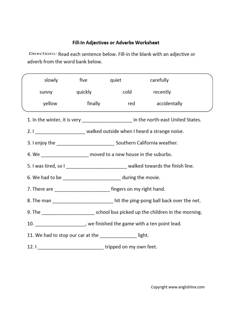 Fill in Adjectives or Adverbs 2 | PDF