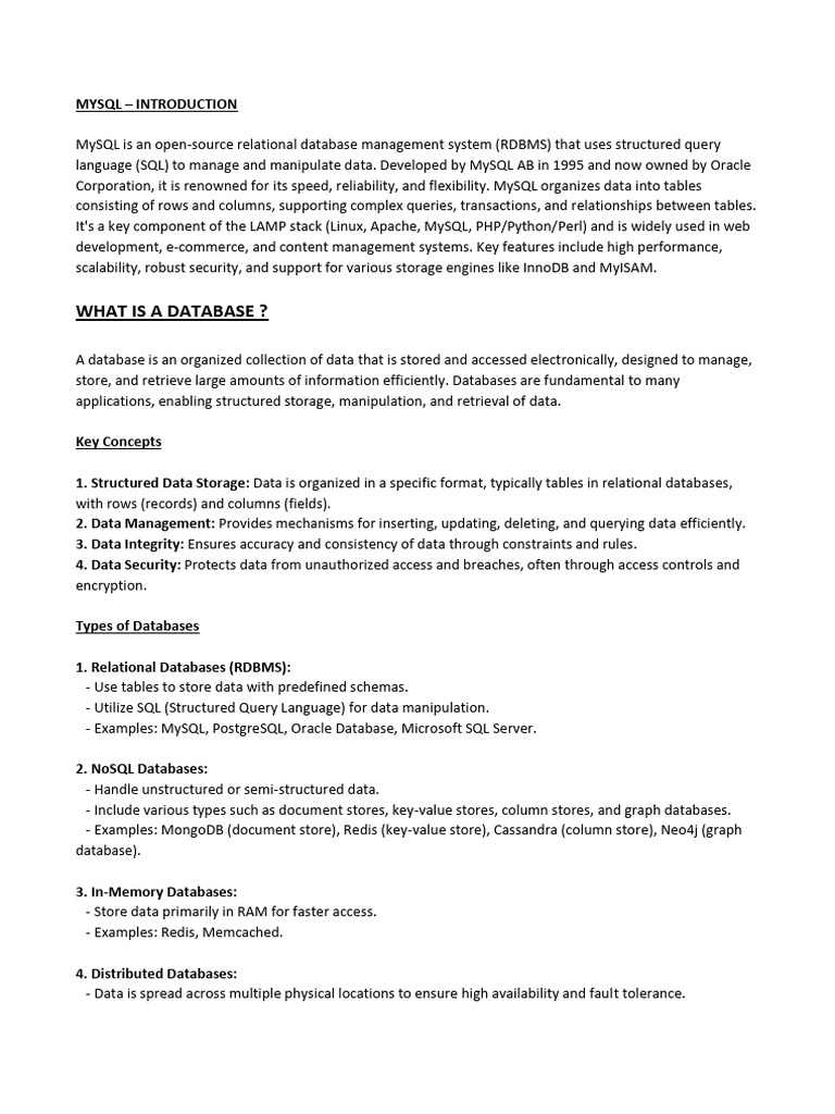 MySQL Database Management Overview | PDF | Relational Database | Databases