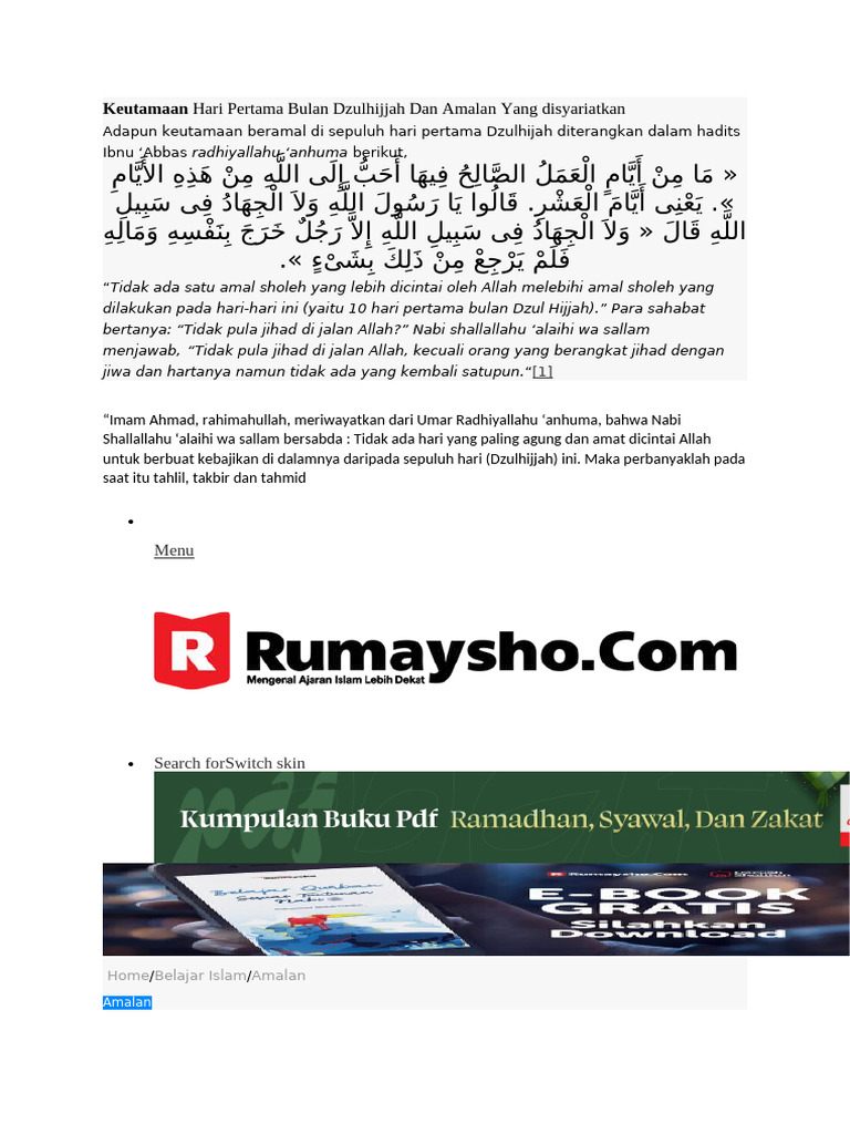 keutamaan bulan Dzulhijjah | PDF
