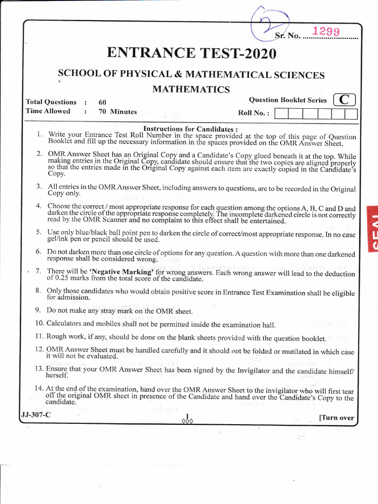PG Math Entrance Papers Kashmir University 2010-2020 (KU) | PDF ...