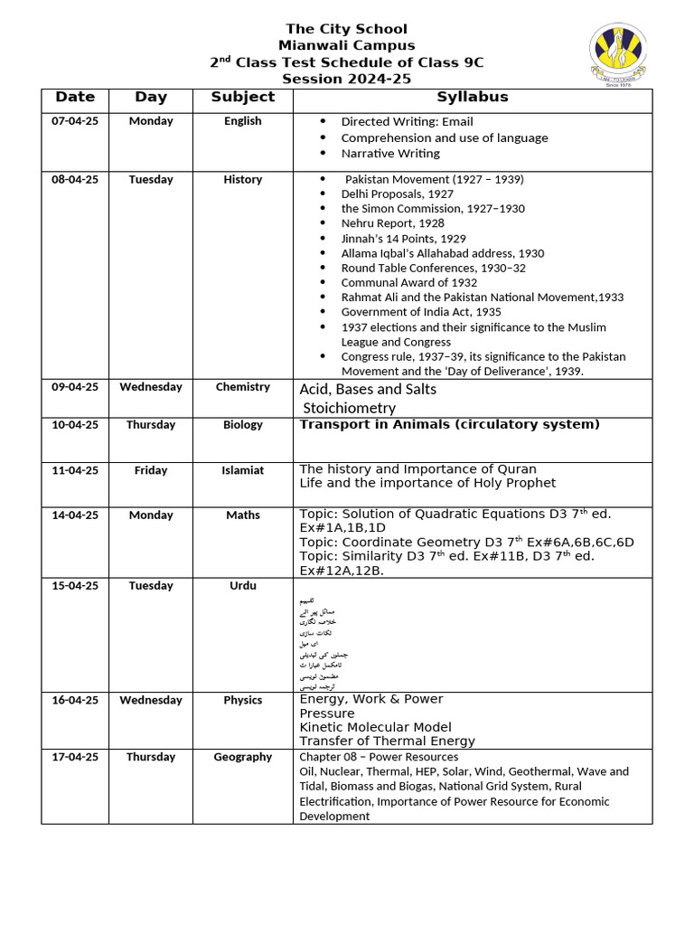 Class_9C_2nd_Class_Test_Term_1 (1) | PDF | Pakistan