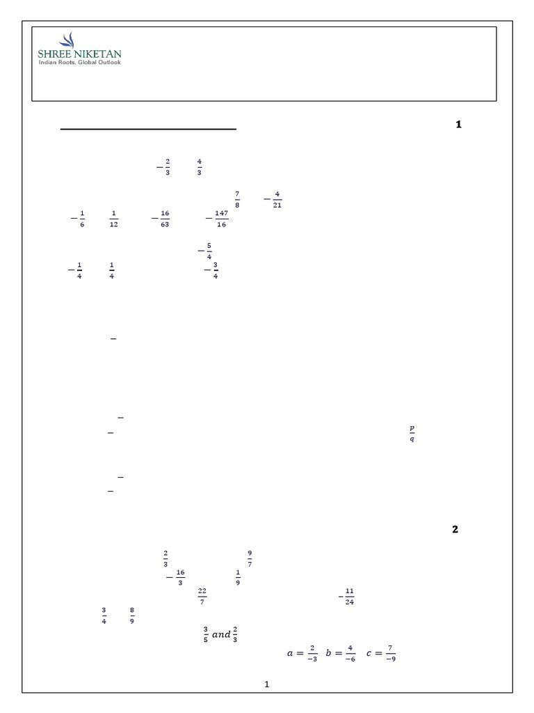 Class 8 Rational Numbers Worksheet | PDF | Subtraction | Multiplication