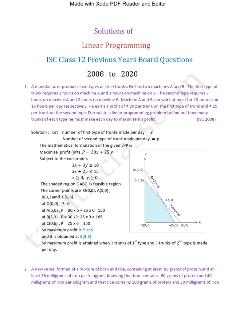 Linear Programming. Previous Years Board Questions 2008 To 2020 With ...