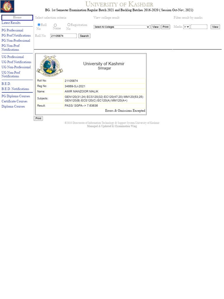 1st Sem Result | PDF