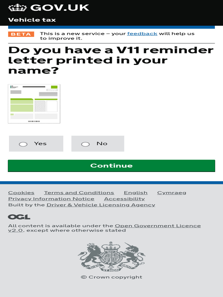 Vehicle Tax V11 Reminder Information | PDF