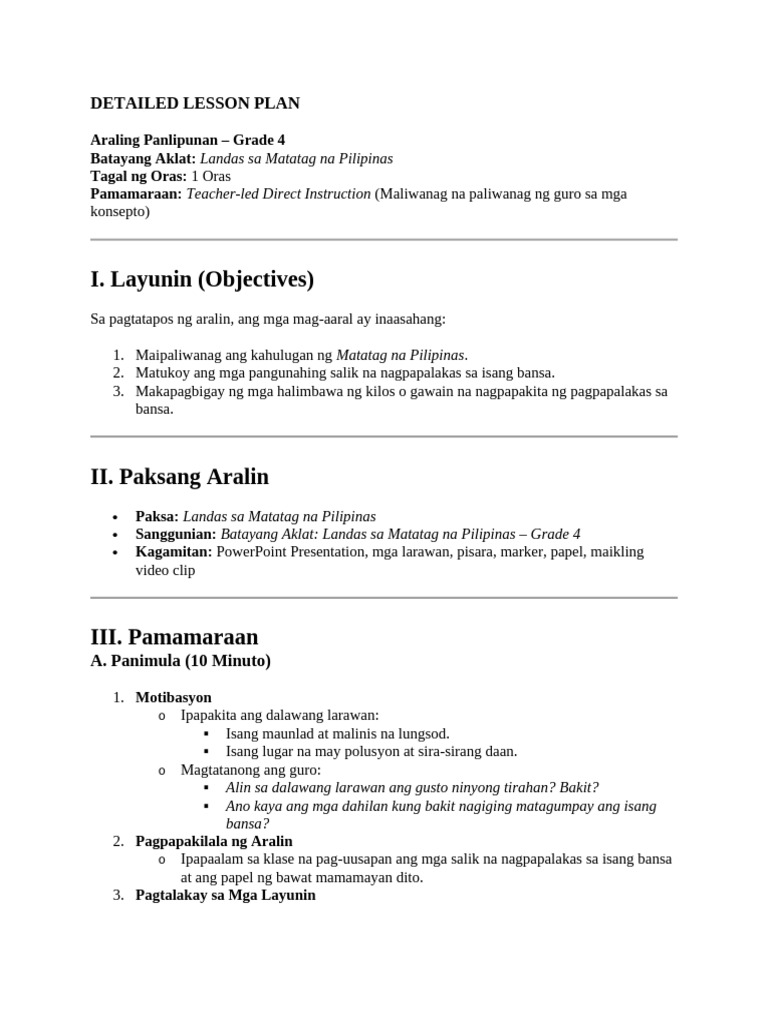 Detailed Lesson Plan Sa Ap 4 | PDF