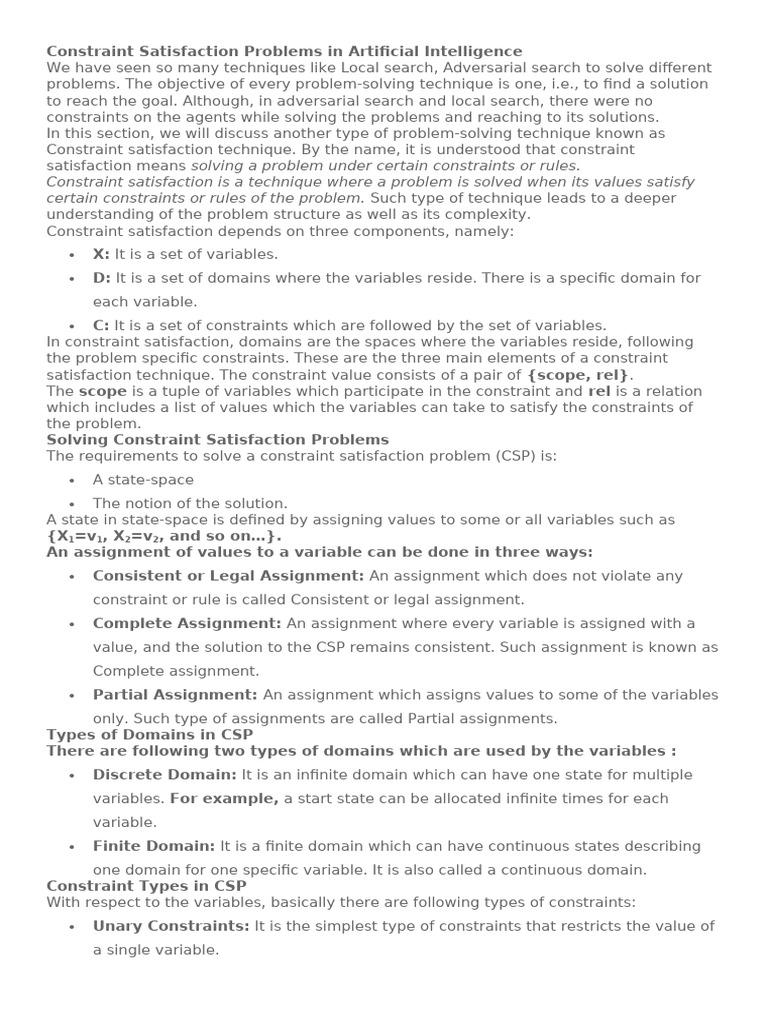 Constraint Satisfaction Problems In Artificial Intelligence Pdf
