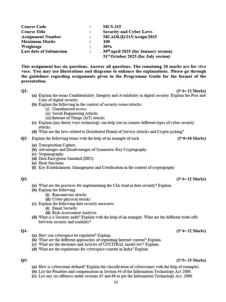 MCS-215 Mca Ignou Assignment | PDF | Computer Security | Security