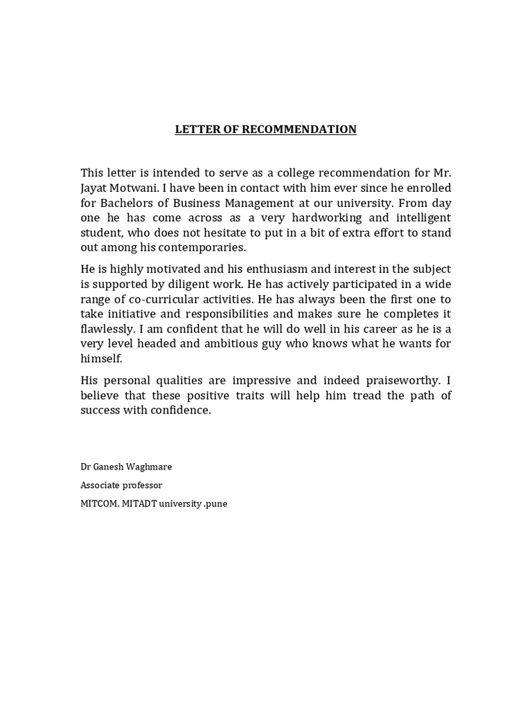 LETTER OF RECOMMENDATION Jay | PDF