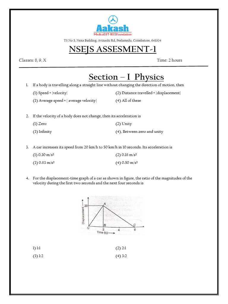 Nsejs Assesment - Class 8 9 | PDF | Acceleration | Speed