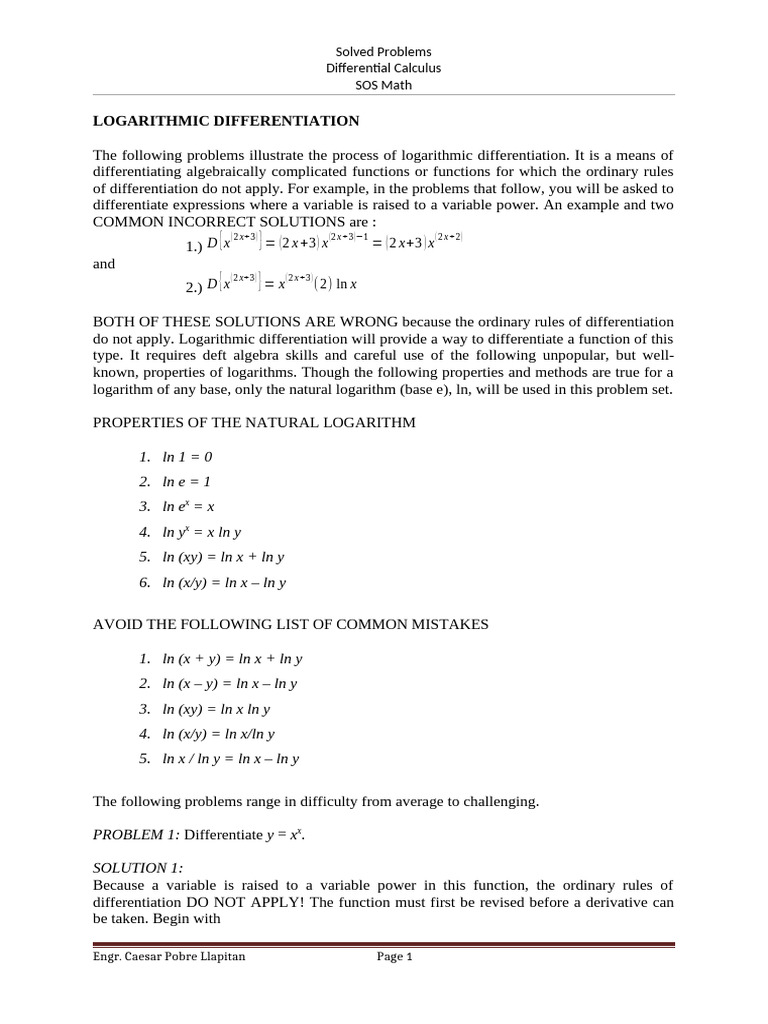 Module 15 - Logarithmic Differentiation | PDF | Derivative | Equations