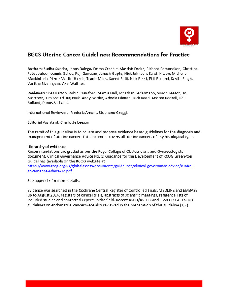 BGCS Endometrial Guidelines 2017 | PDF | Cancer | Health Sciences