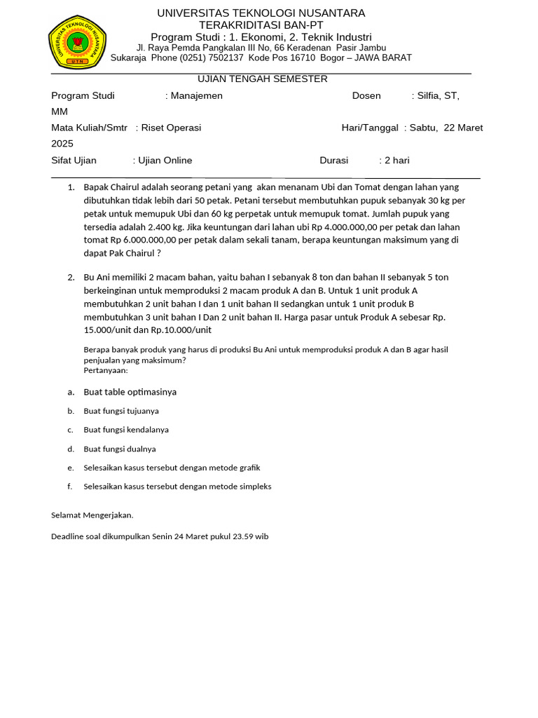 UTS Riset Operasi_Nenden | PDF