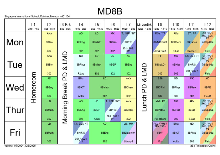 Grade_8B Weekly School Timetable | PDF