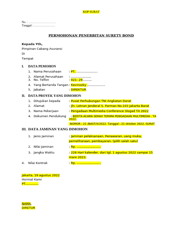 Form Pengajuan Surety Bond | PDF