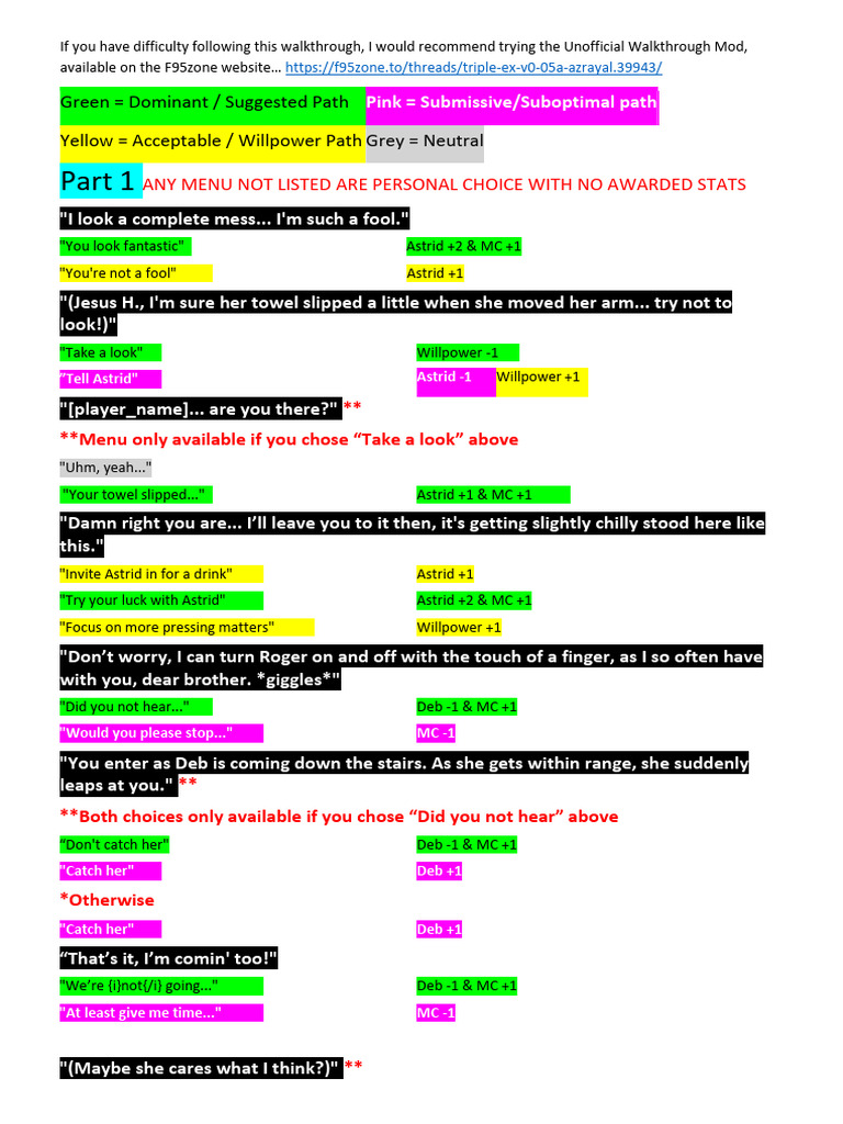 Triple Ex Walkthrough: Choices Guide | PDF