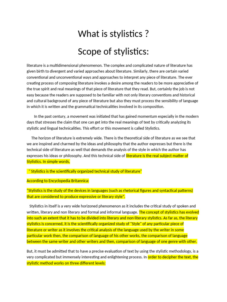 Understanding Stylistics and Its Scope | PDF | Syntax | Linguistics