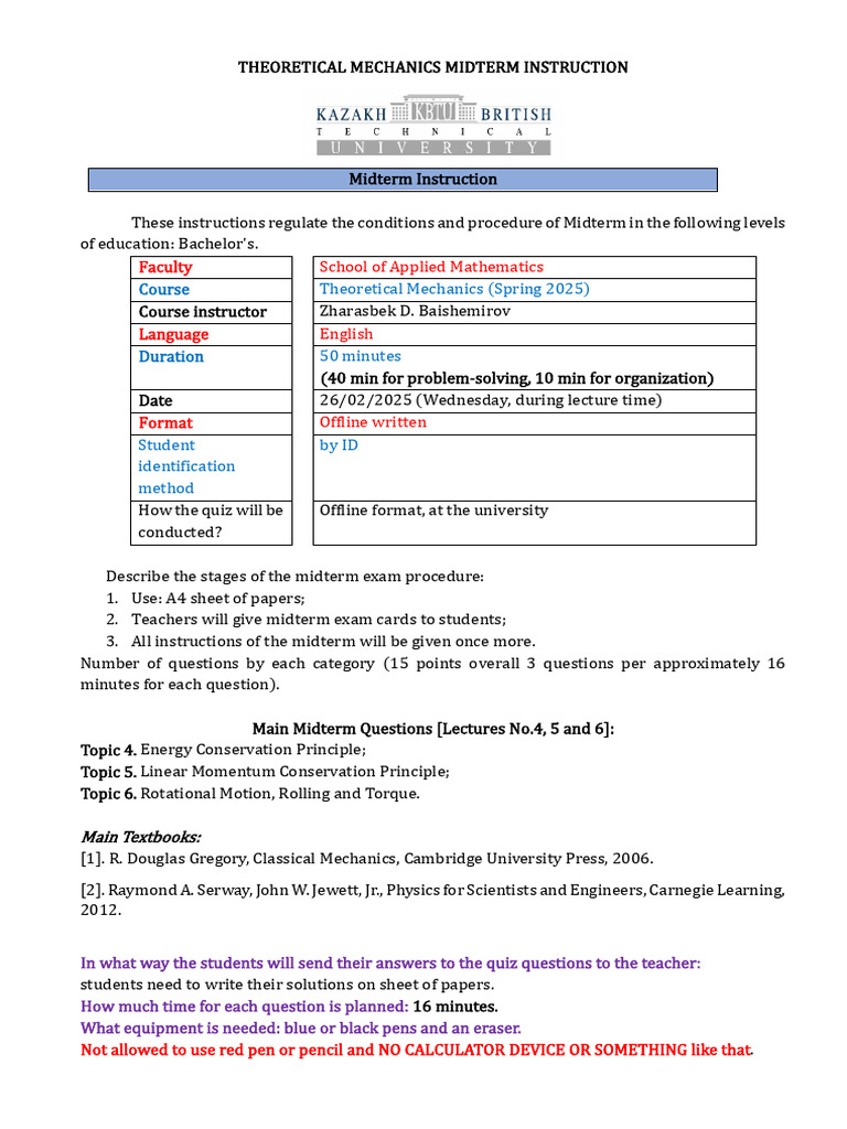 Theoretical Mechanics Midterm Guidelines | PDF | Physics | Mechanics