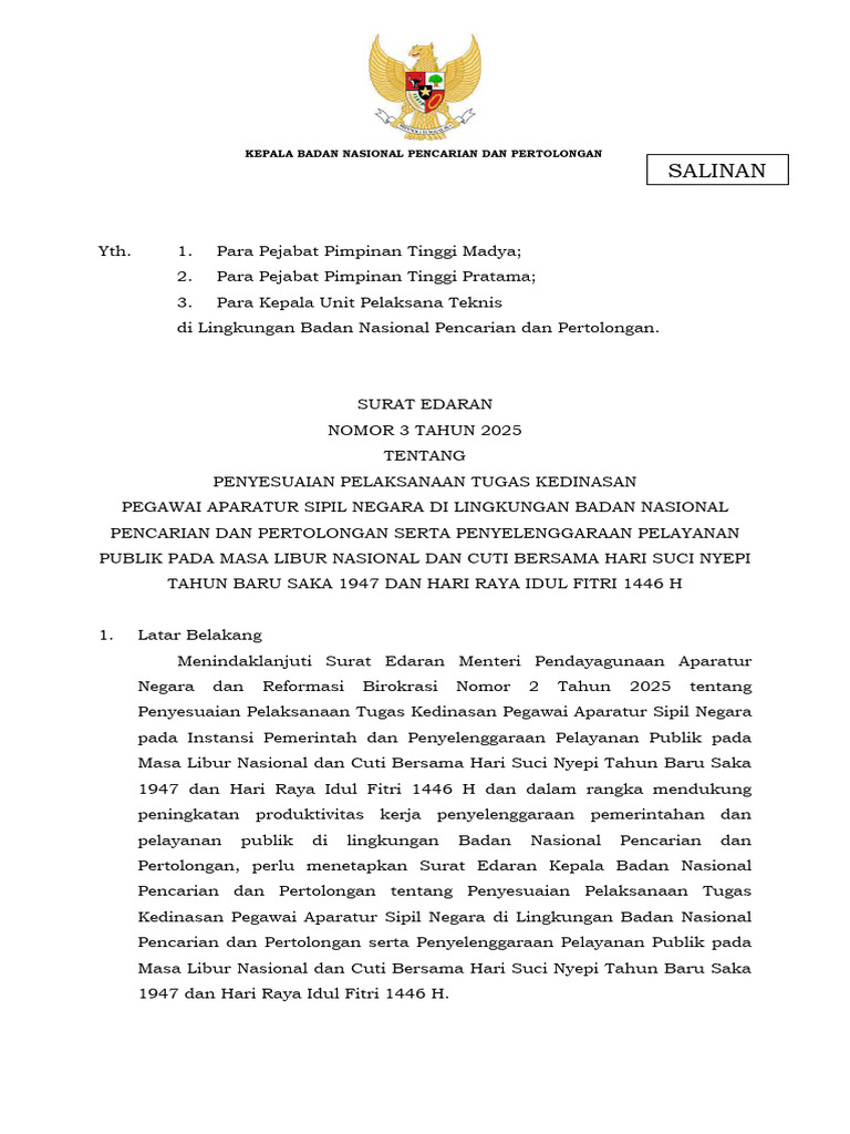 Salinan SE WFA Cuti Bersama Lebaran 2025 | PDF