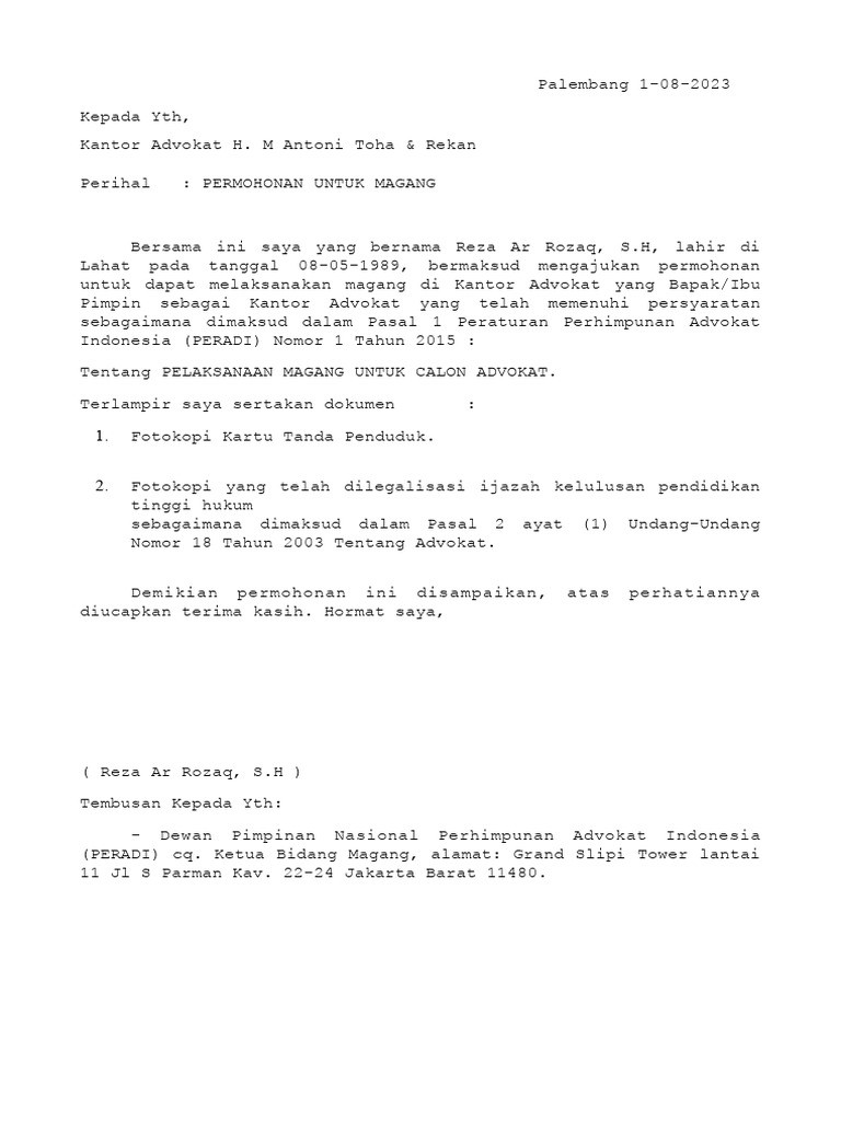 Surst Pemohonan Magang | PDF