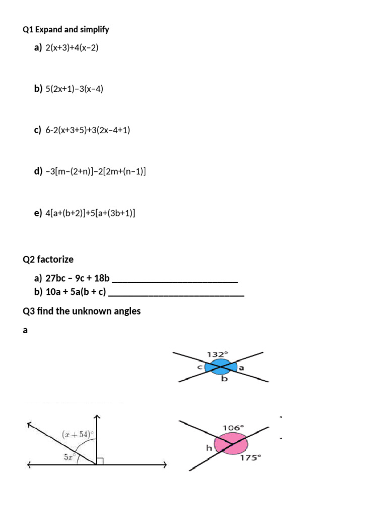 Algebra: Expand, Factor, and Angles | PDF