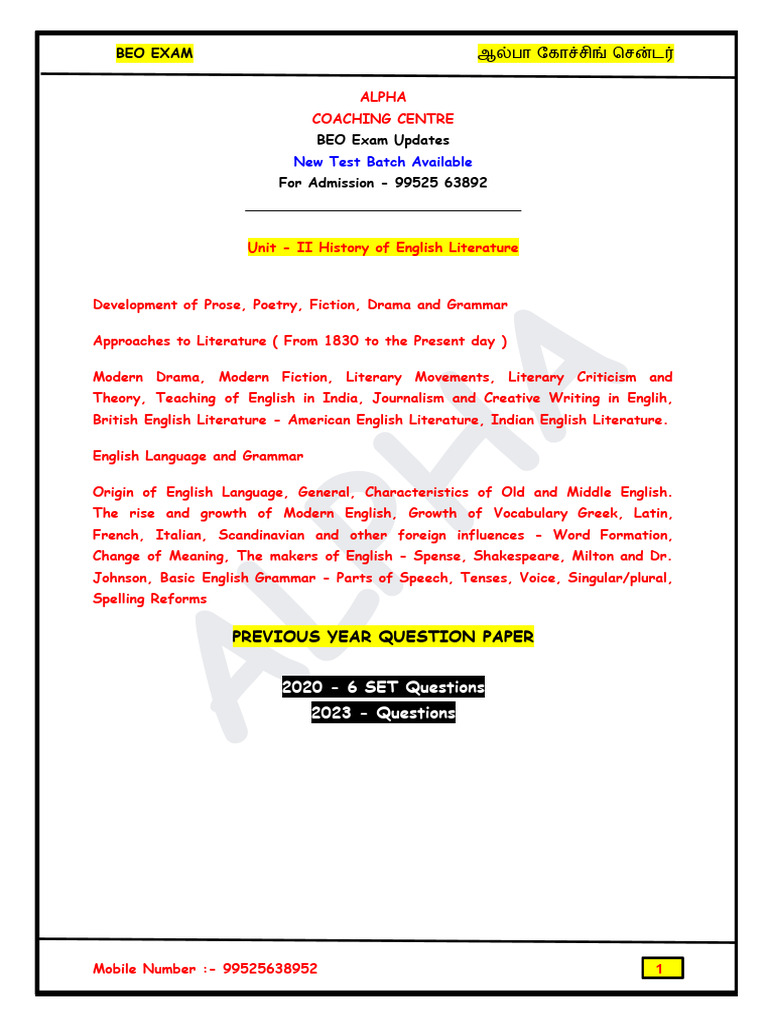 Unit - II History of English Literature | PDF