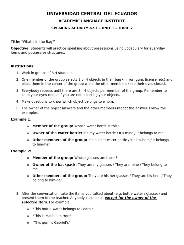 Speaking Task - Topic 2 | PDF