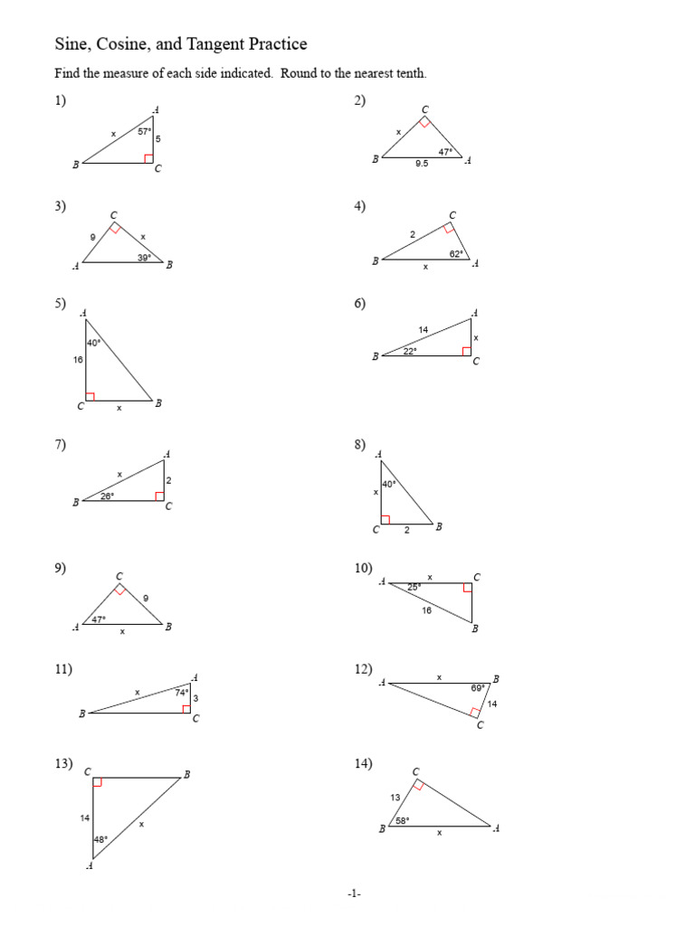 Sine Cosine and Tangent Practice Plus Key | PDF | Trigonometric ...