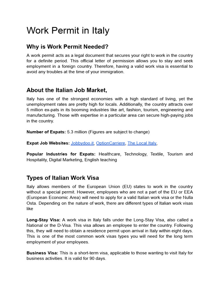 624140fd8d5dc20e5ea724f2 - Work Permit - Italy | PDF | Travel Visa ...