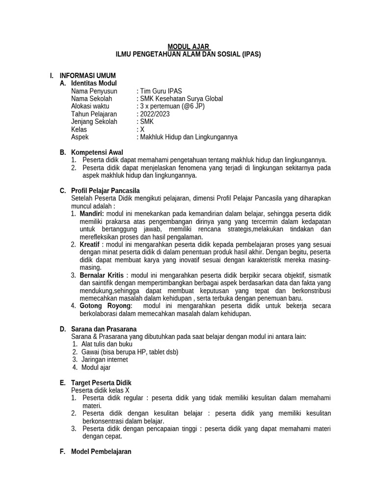 Modul Ajar Ipas X | PDF