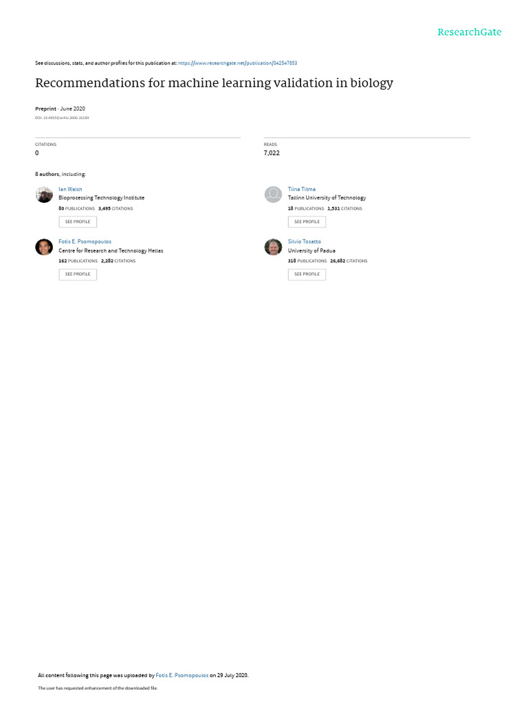 Recommendations For Machine Learning Validation in | PDF | Machine Learning | Cross Validation ...