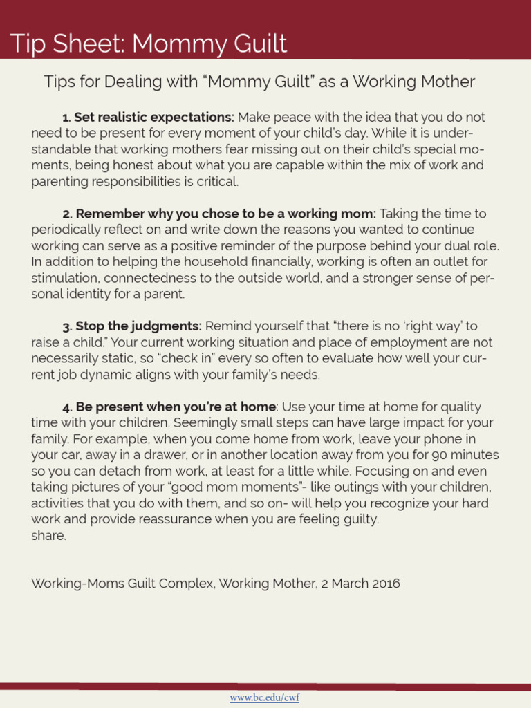 Tip Sheet MommyGuilt March20 | PDF | Child Care | Social Psychology