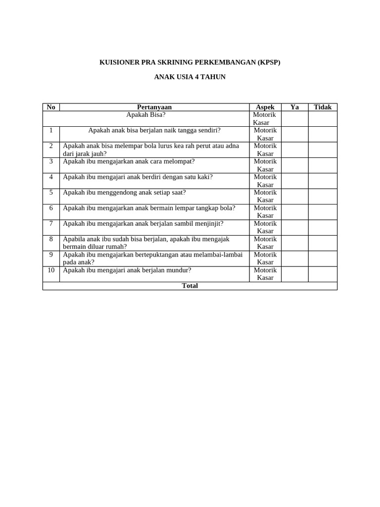 Kuisioner Pra Skrining Perkembangan | PDF