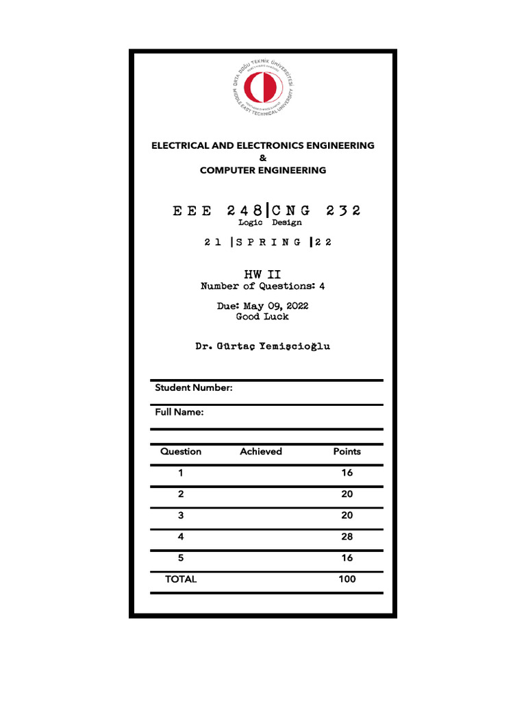 ELECTRICAL AND ELECTRONICS ENGINEERING & COMPUTER ENGINEERING E E E 2 4 8 C N G 2 3 2 Logic ...