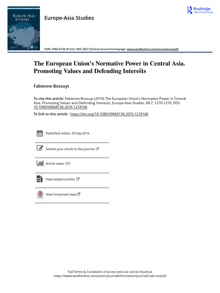 The European Union S Normative Power in Central Asia. Promoting Values and Defending Interests ...