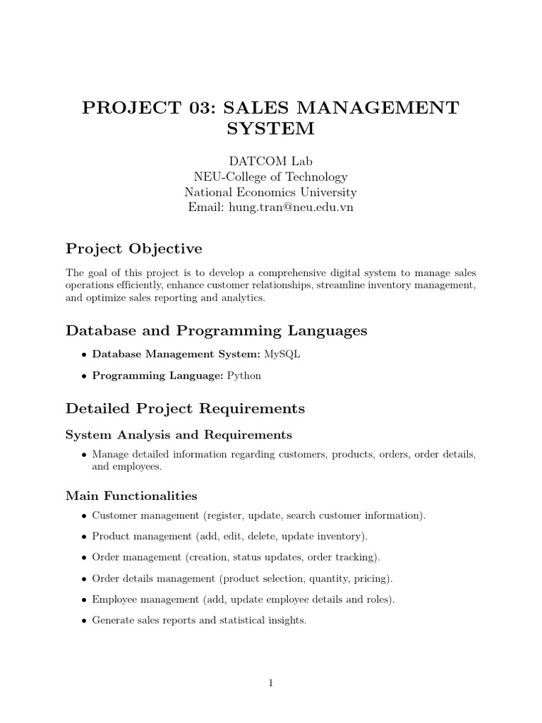 PROJECT 03 SALES MANAGEMENT | PDF | Databases | Data