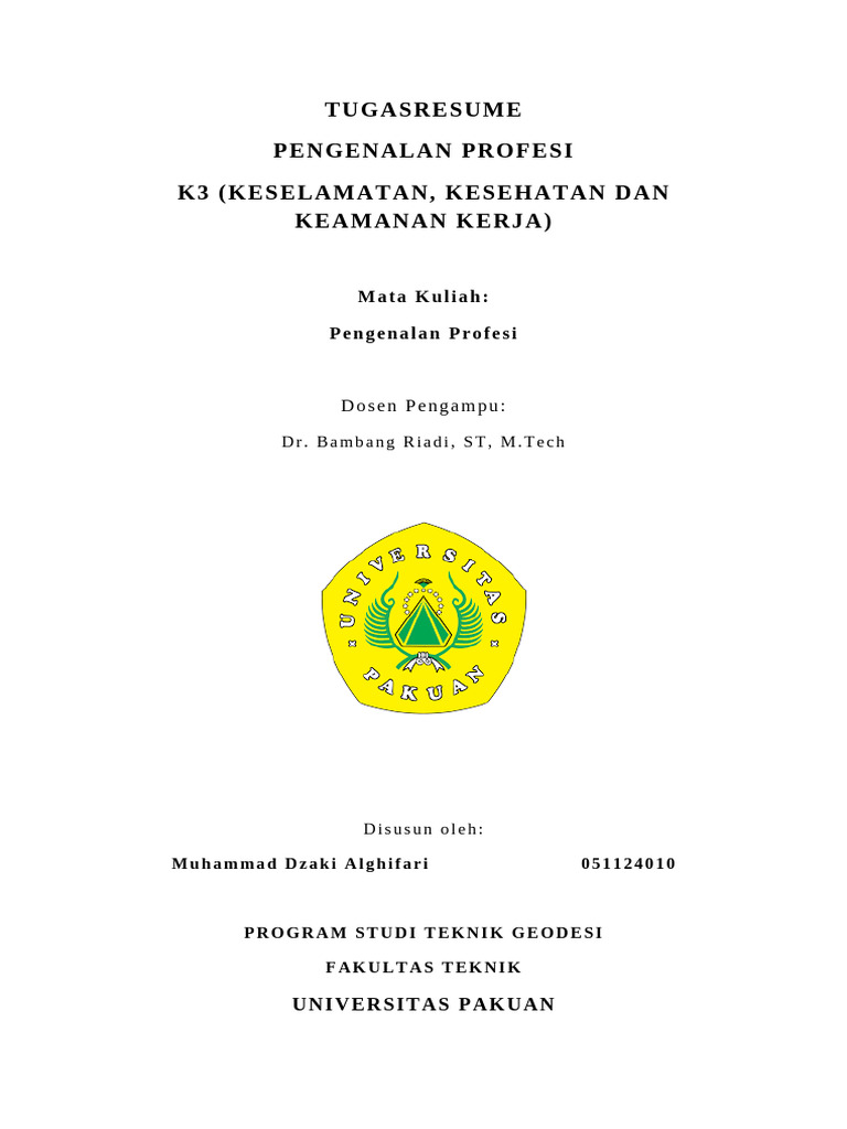 TUGAS RESUME PENGENALAN PROFESI K3 | PDF
