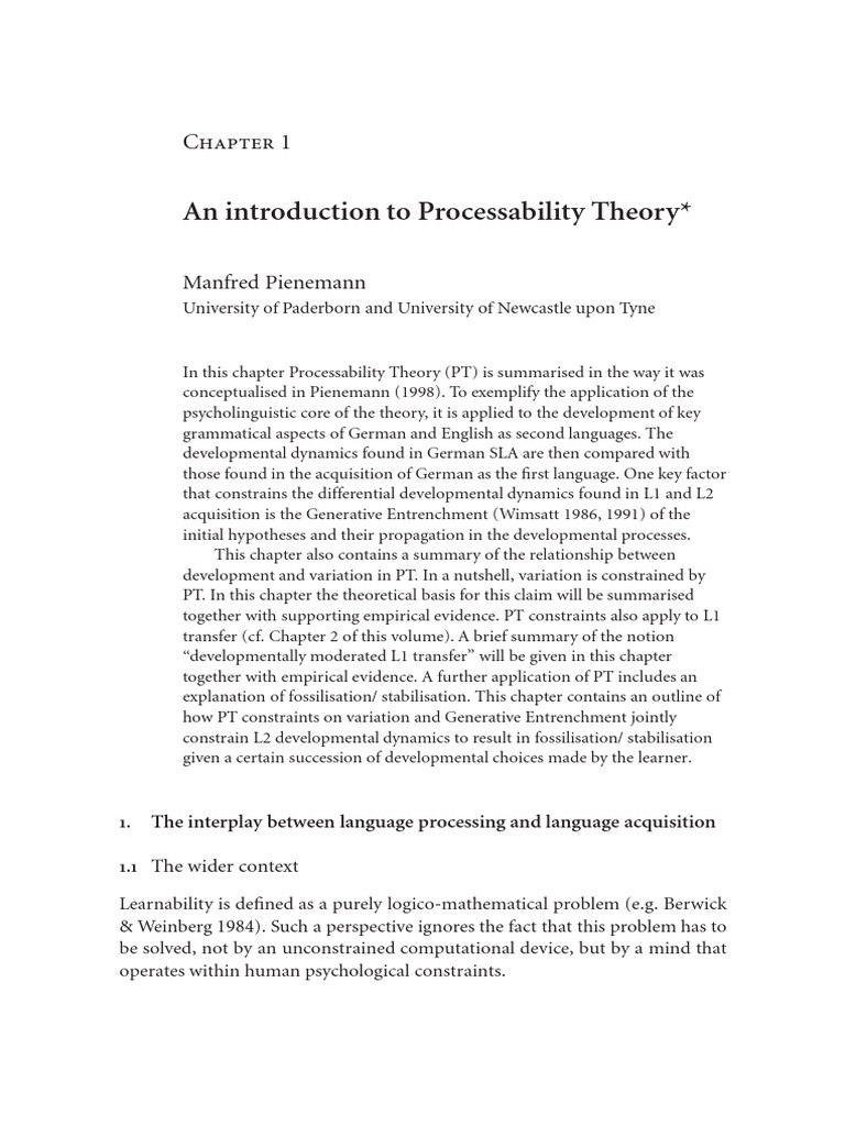 An Introduction To Processability Theory - Pienemann | PDF | Second ...