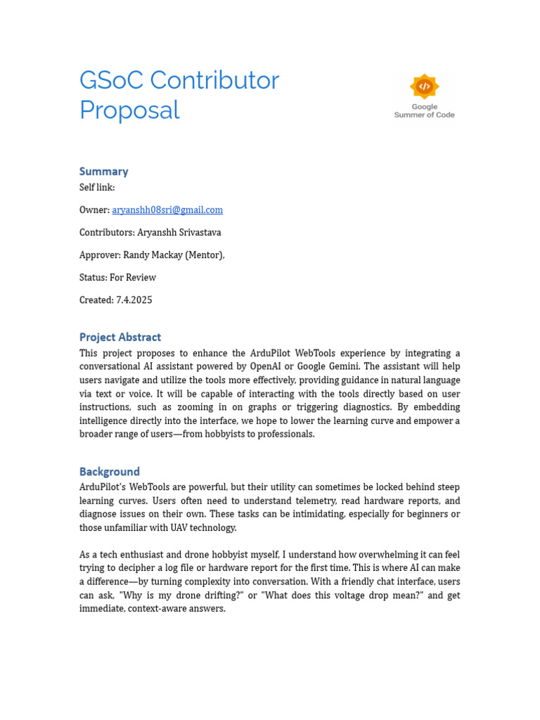 Gsoc Proposal ArduPilot | PDF | Artificial Intelligence | Intelligence (AI) & Semantics