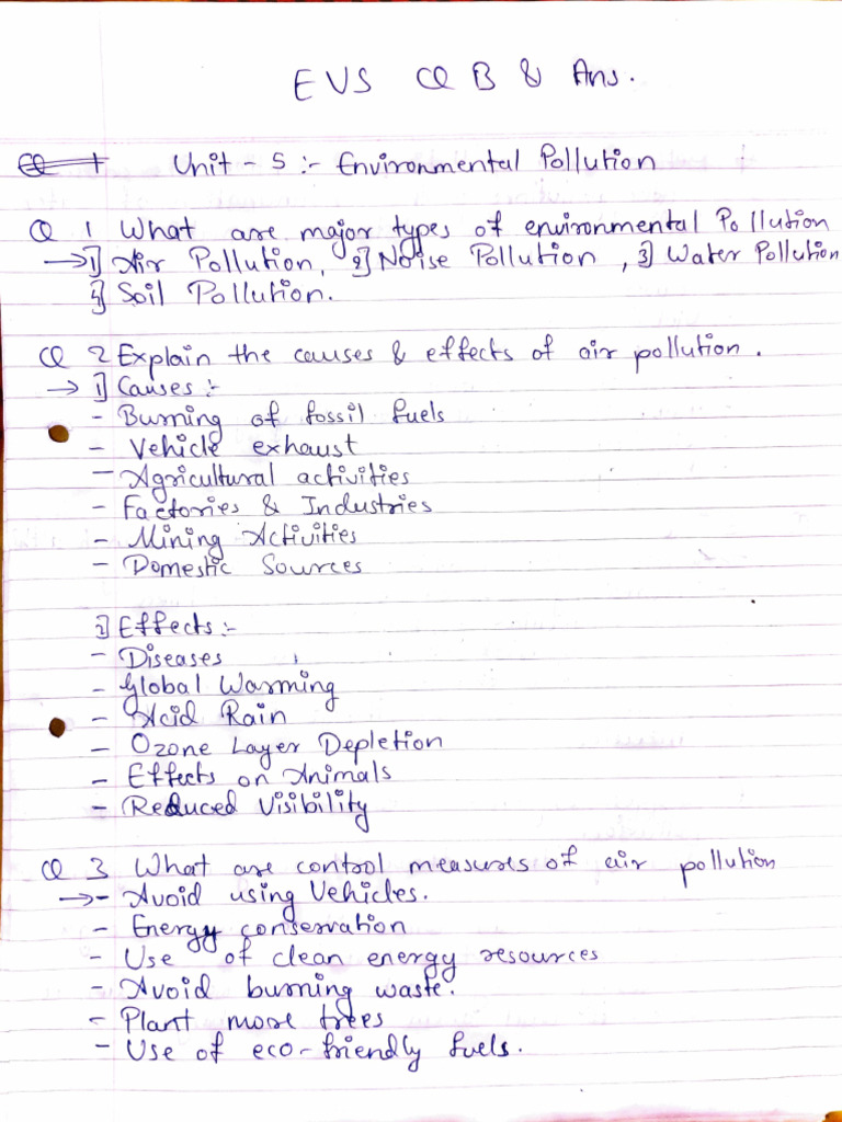Evs Question Bank and Answers | PDF | Environmental Science | Determinants Of Health